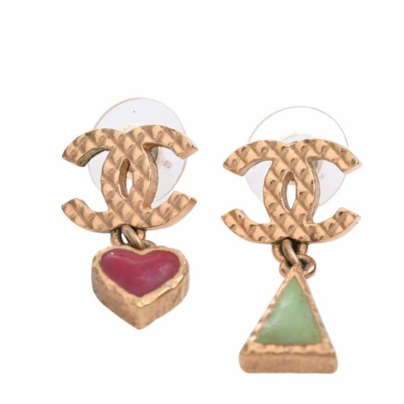 CHANEL | Jewelry | Chanel Heart Triangle Coco Mark Earrings Gold Womens ...